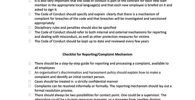 GMAP’s Checklist for Code of Conduct - GICHD