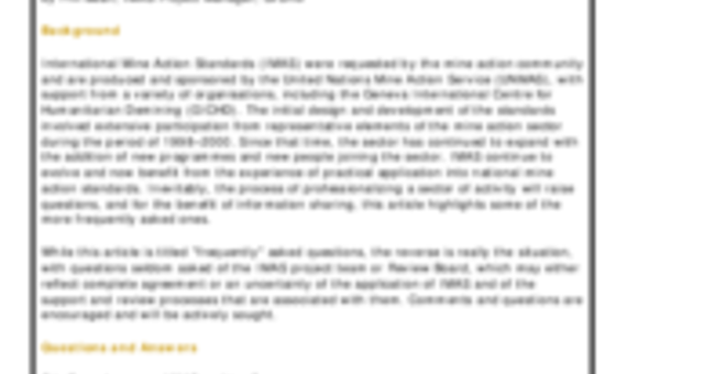 International Mine Action Standards: Some Frequently Asked Questions ...