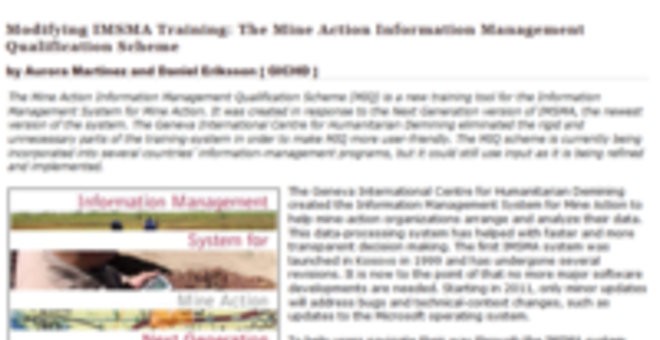 Modifying IMSMA Training: The Mine Action Information Management ...